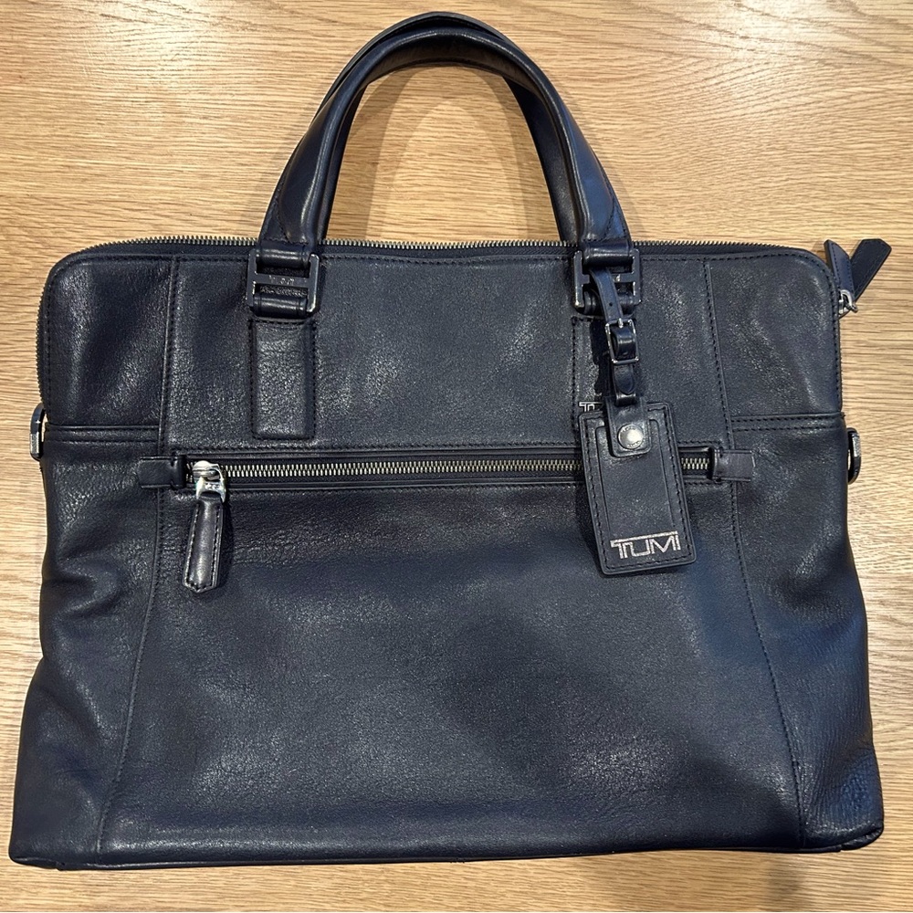 Tumi Luxury Black Leather Briefcase - Gem